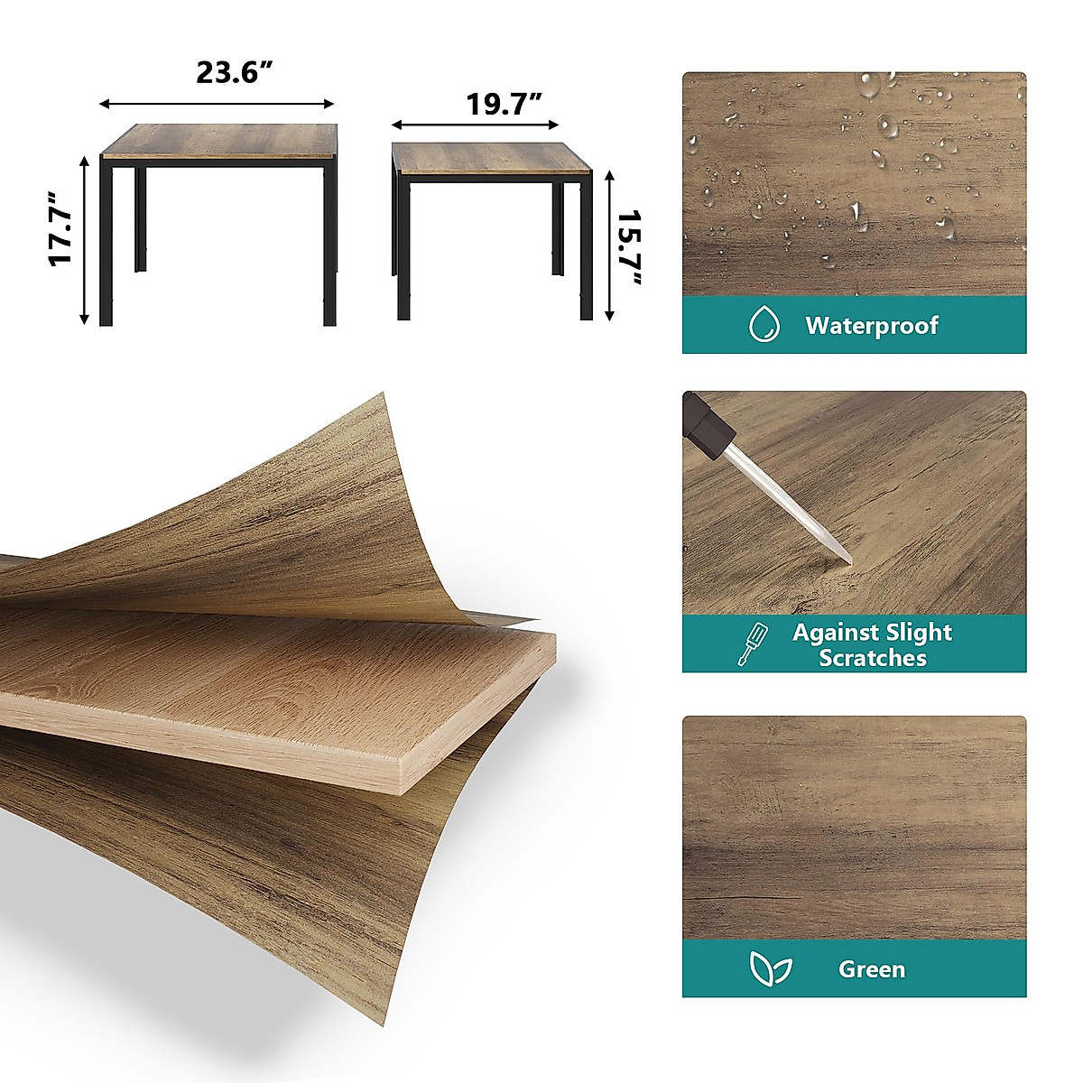 Smuxee Nesting Coffee Table Set of 2, Square Modern Stacking Table with Wood Finish, Industrial End Table Side Tables for Living Room Bedroom Balcony Yard Oak