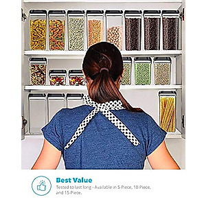 Zeppoli Air-Tight Food Storage Container Set | 5-Piece Set - Durable Plastic - BPA Free - Clear Plastic with Black Lids (2.0 qt/2.3 liters) (1.5 qt./1.7 liters) (0.9qt/1.0 liter) (0.35qt/ 0.38 liter)