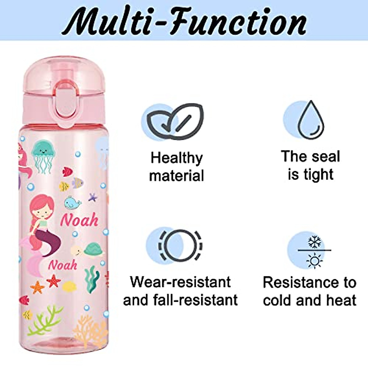 TTRhome Personalized Water Bottle with Names, Custom Clear Plastic Water Bottles for Boys Girls School Sports Gym Travel - 26oz/780ml