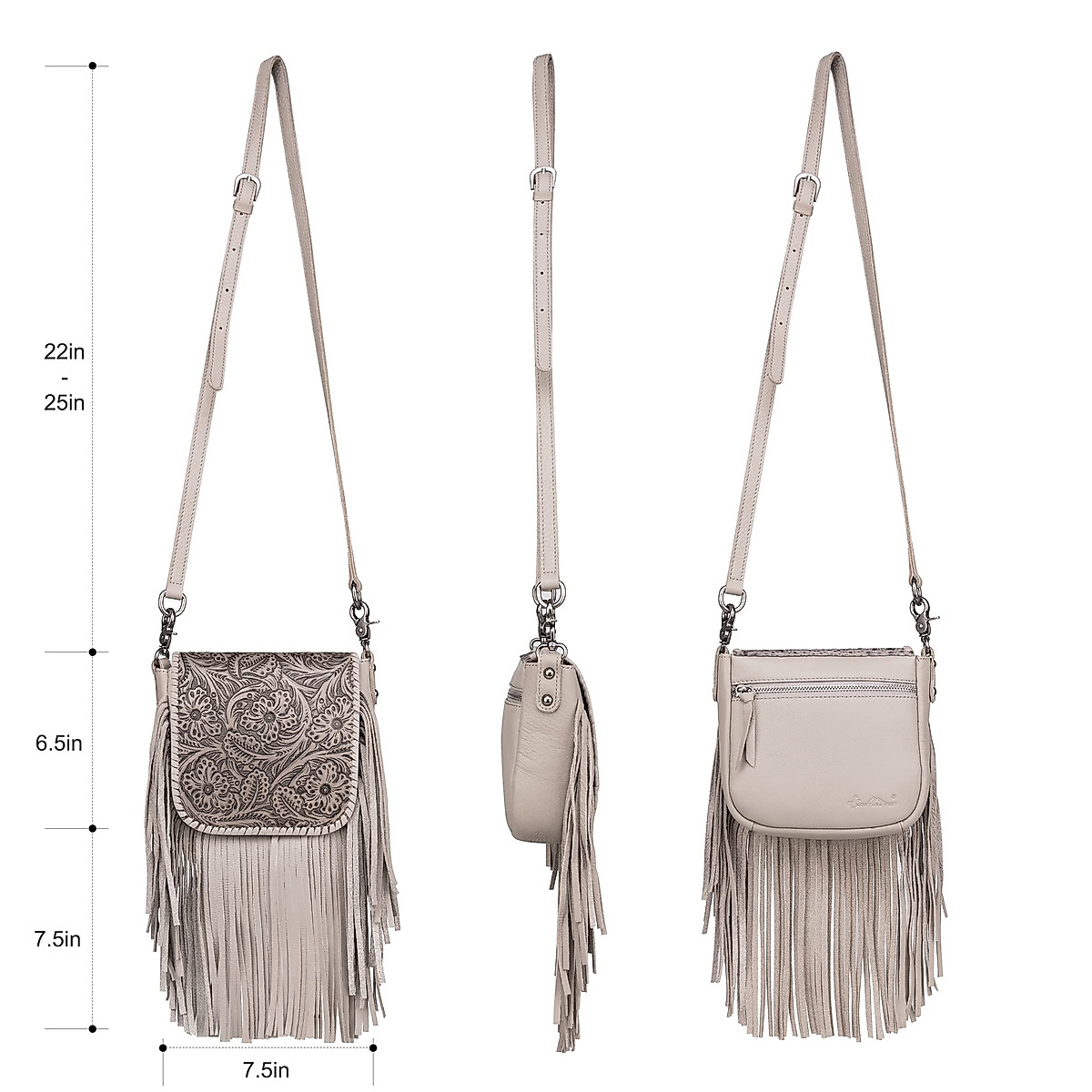 Montana West Women's Floral Tooled Leather Fringe Crossbody Handbag