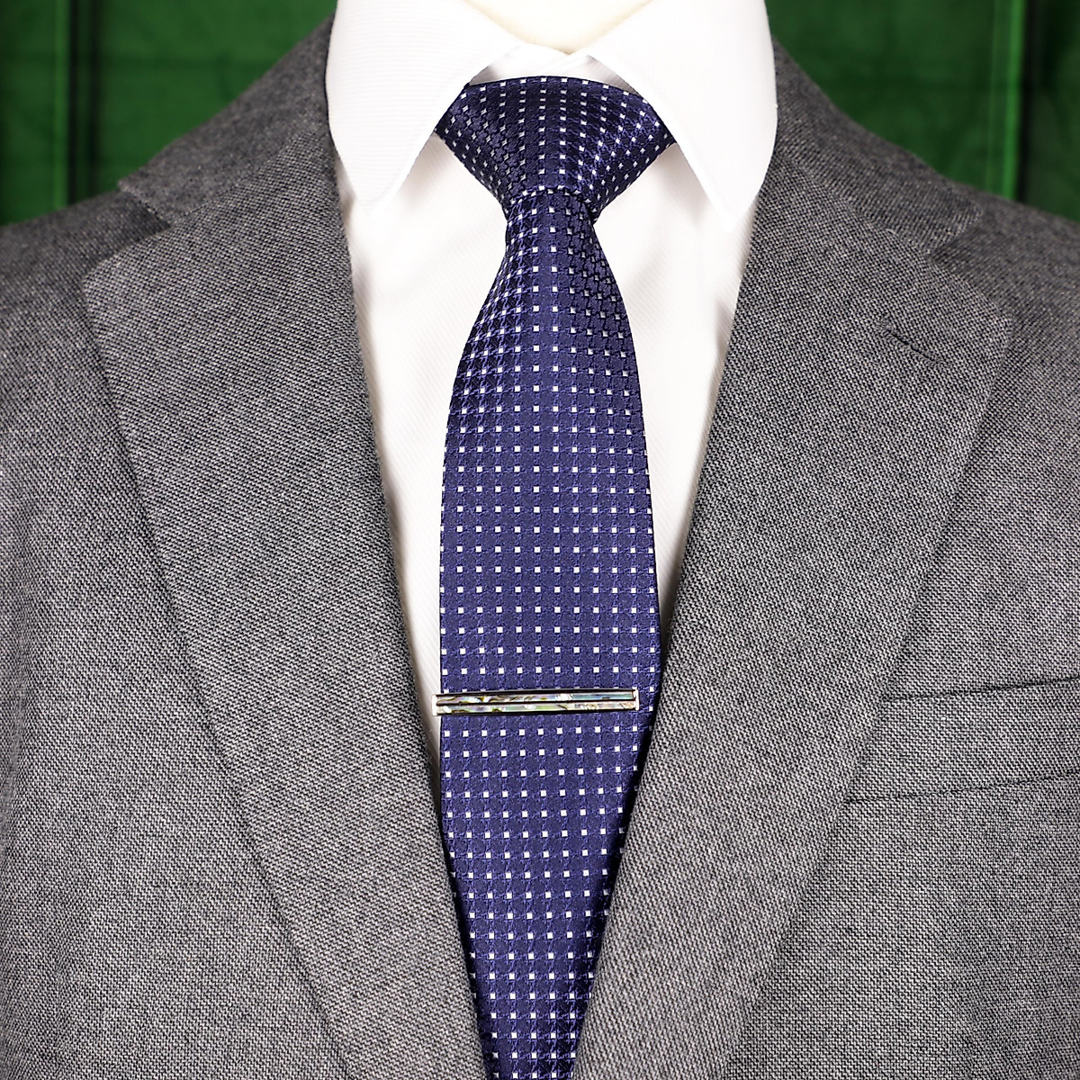 MENDEPOT Classic Rhodium Plated Two Line Abalone Tie Clip With Box Abalone Stripe Tie Bar