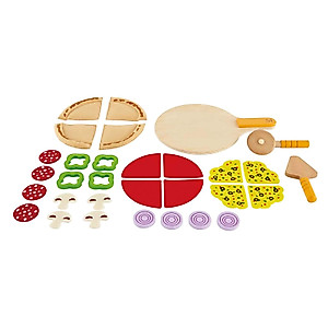 Hape Homemade Wooden Pizza Play Kitchen Food Set and Accessories, Multicolor, 3 Years and up (E3129)