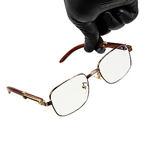 Street Knitted Men's Retro 90's Large Luxury Classic Square Aviator Gold Frame Eye Glasses Woodgrain Vintage Rectangle Hip Hop Clear Lens Pilot Glasses For Men