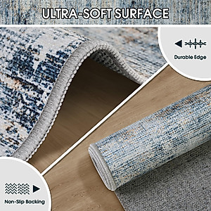 Area Rugs 8x10 Living Room Rugs: Large Modern Abstract Washable Rug with Non-Slip Backing, Thin Carpet for Dining Room Table Bedroom Nursery Indoor Home Office-Blue