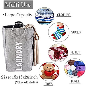 Large Collapsible Laundry Hamper Bag with Handles, 15 x 15 x 26 Inches Foldable Clothes Basket for Washing Storage