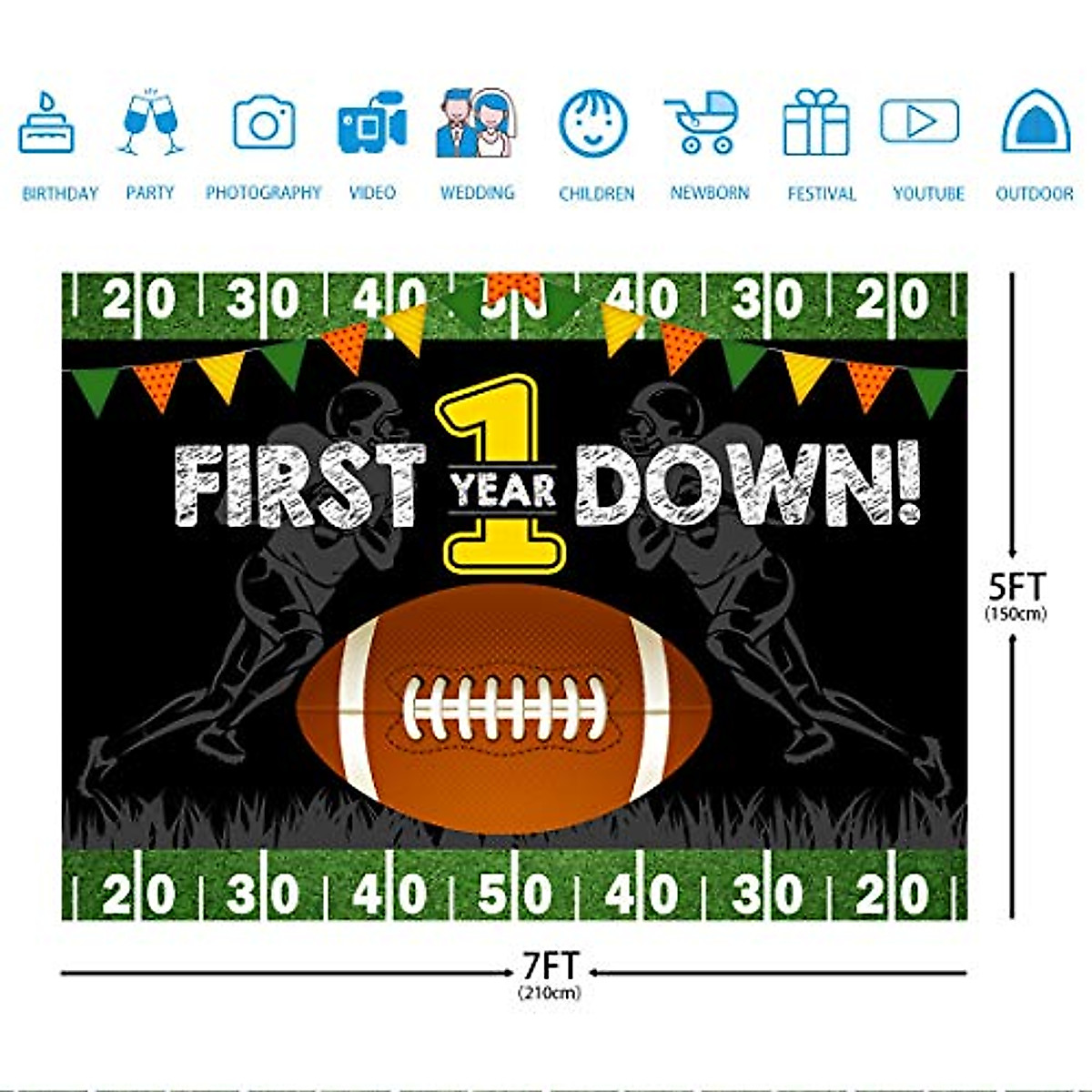 Ticuenicoa 7x5ft Football Themed 1st Birthday Backdrop Happy Birthday Party Decorations for Boy First Down Photography Background for First Birthday Party Newborn Birthday Banner Photo Booth Props