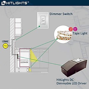 HitLights 60W 12V DC LED Dimmable Driver, 120V AC Input to 12V DC Output Class 2 LED Transformer, Compatible with Lutron and Leviton for LED Strip Lights Black