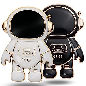 2 Pack - Astronaut Phone Ring Holder Finger Kickstand - Cute Foldable ABS Space Phone Back Grip Smartphone Hidden Stand | Compatible with All Phones and Tablets for Girls Women and Men (Black & White)