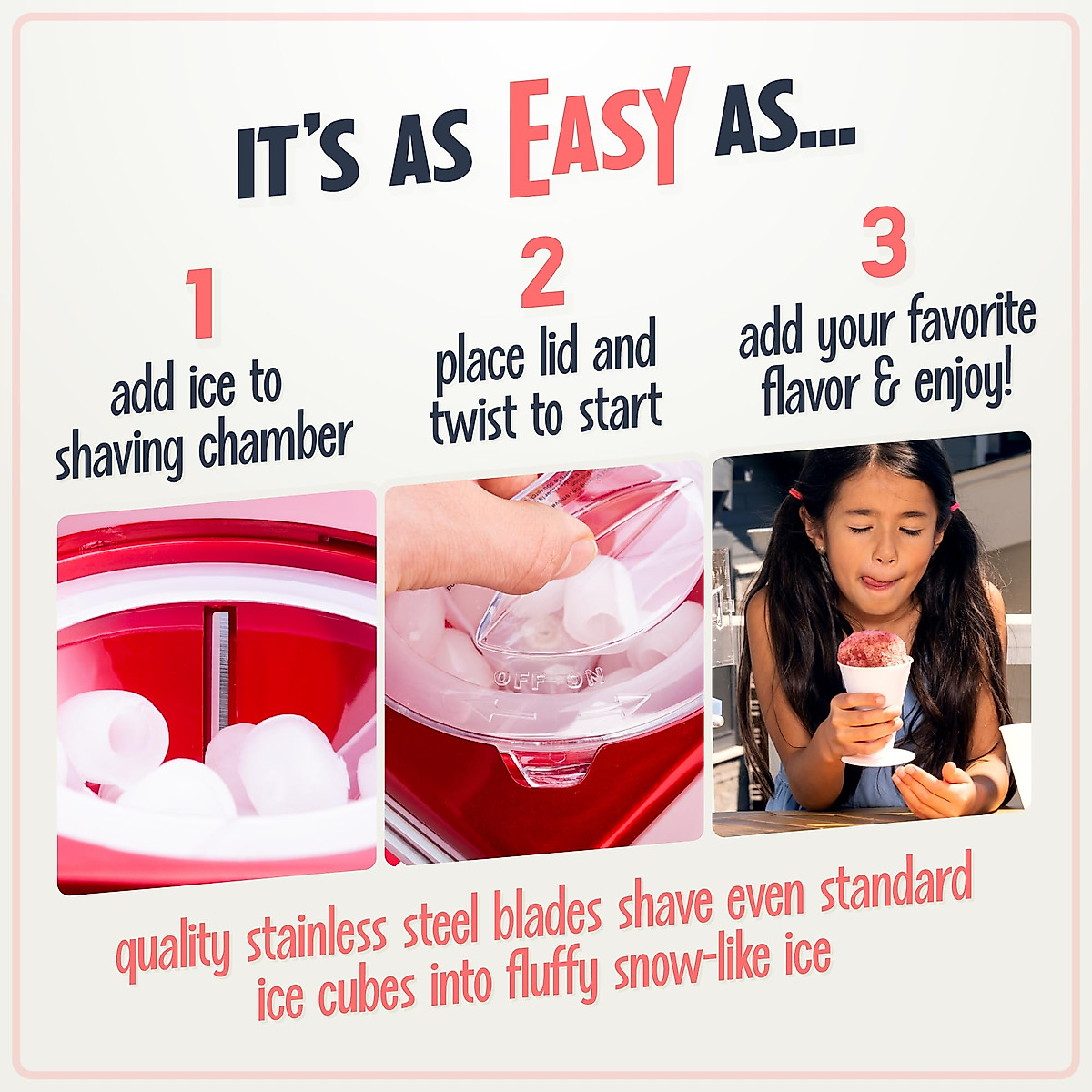 Nostalgia Retro Table-Top Snow Cone Maker, Makes 20 Icy Treats, Shaved Ice Machine Includes 2 Reusable Plastic Cups & Ice Scoop, Retro Red