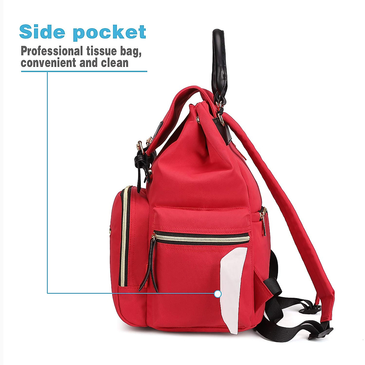 QIMIAOBABY Diaper Backpack, Waterproof Nylon Baby Nappy Storage Bag (Red)