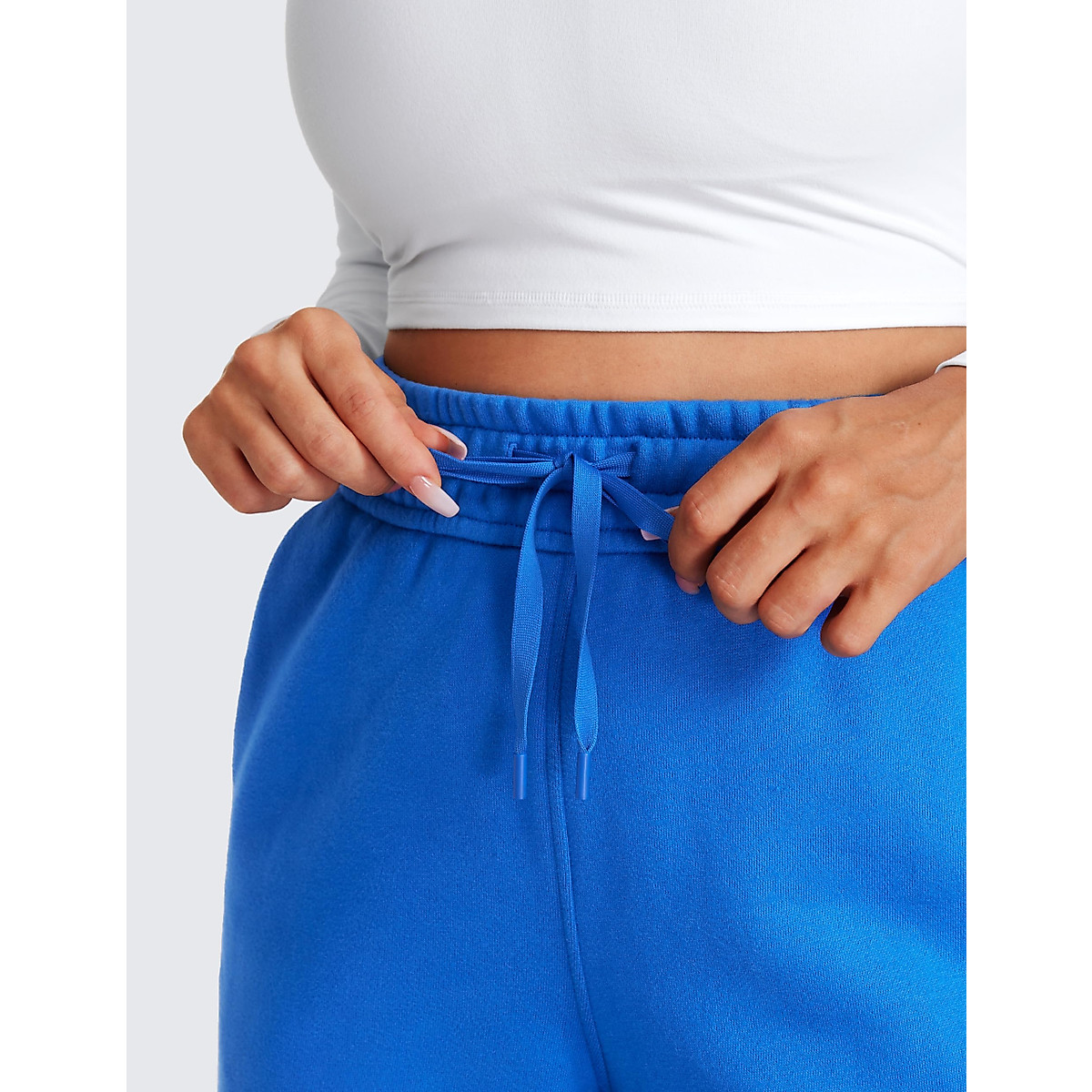 CRZ YOGA Cotton Fleece Lined Sweatpants Women 30" Straight Leg Casual Lounge Sweat Pants for Women Sparkle Blue Small