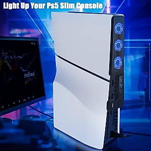 PS5 Slim Cooling Fan, SIKEMAY New PlayStation 5 Slim Console Accessories Cooler with USB Port and 3 Adjustable Quiet 9500-Speed Fans, Cool LED Light for PS5 Slim Digital/Disc Edition System (Black)