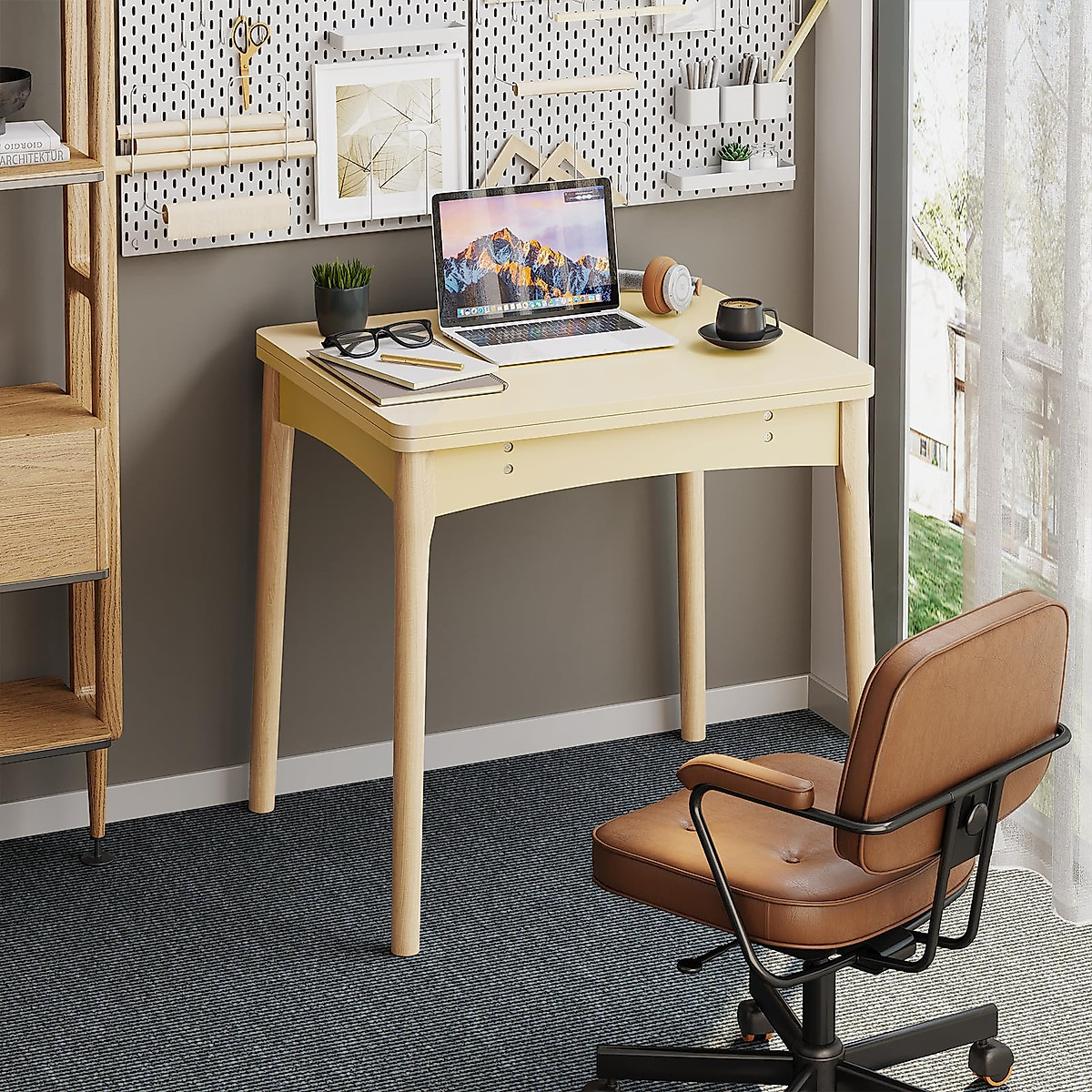 BTHFST Folding Dining Table with Hidden Storage, Modern Space Saving Dining Table with Pine Wood Legs, Clearance Foldable Table for Kitchen Living Room, Beige