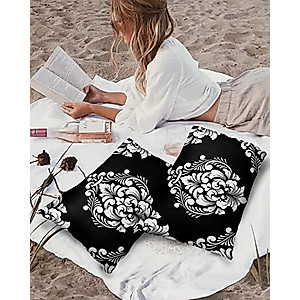 Outdoor Pillow Covers Waterproof, Black Paisley All Weather Cushion Case Set of 2, Luxurious Modern White Abstract Art Aesthetics Lumbar Pillowcase for Sofa Couch Bed Decor Patio Furniture 20"x12"