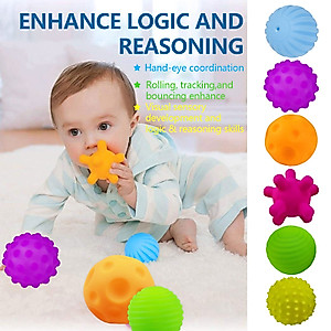 ROHSCE Baby Textured Multi Sensory Toys Massage Ball Gift Set BPA Free for Toddlers 1-3 Soft Balls Montessori Infant Baby Toys 6 to 12 Months 6 Pack