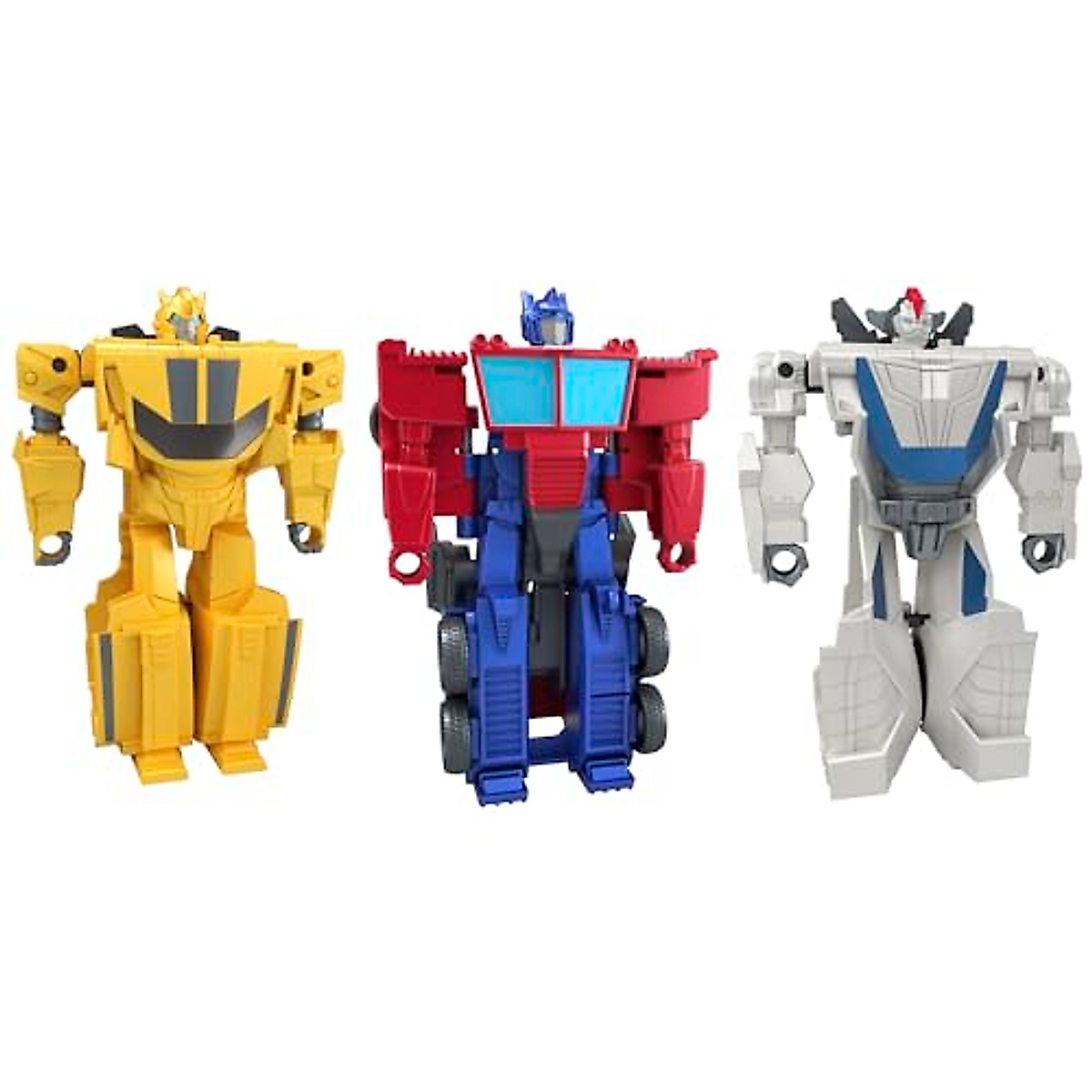 Transformers 1-Step Flip Heroes 3-Pack, 4-Inch Wheeljack, Bumblebee, and Optimus Prime Action Figures, Kids Easter Toys or Basket Stuffers, Age 6+