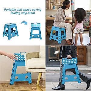 2 Pack 16 Inch Foldable Step Stool for Kids Folding Step Stool for Adults Lightweight Non-Slip Design Kitchen Stepping Stools Garden Step Stool Great for Bathroom, Bedroom, Living Room Blue