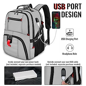 YOREPEK Travel Backpack, Extra Large 50L Laptop Backpacks for Men Women, Water Resistant College Backpack Airline Approved Business Work Bag with USB Charging Port Fits 17 Inch Computers, Light Grey