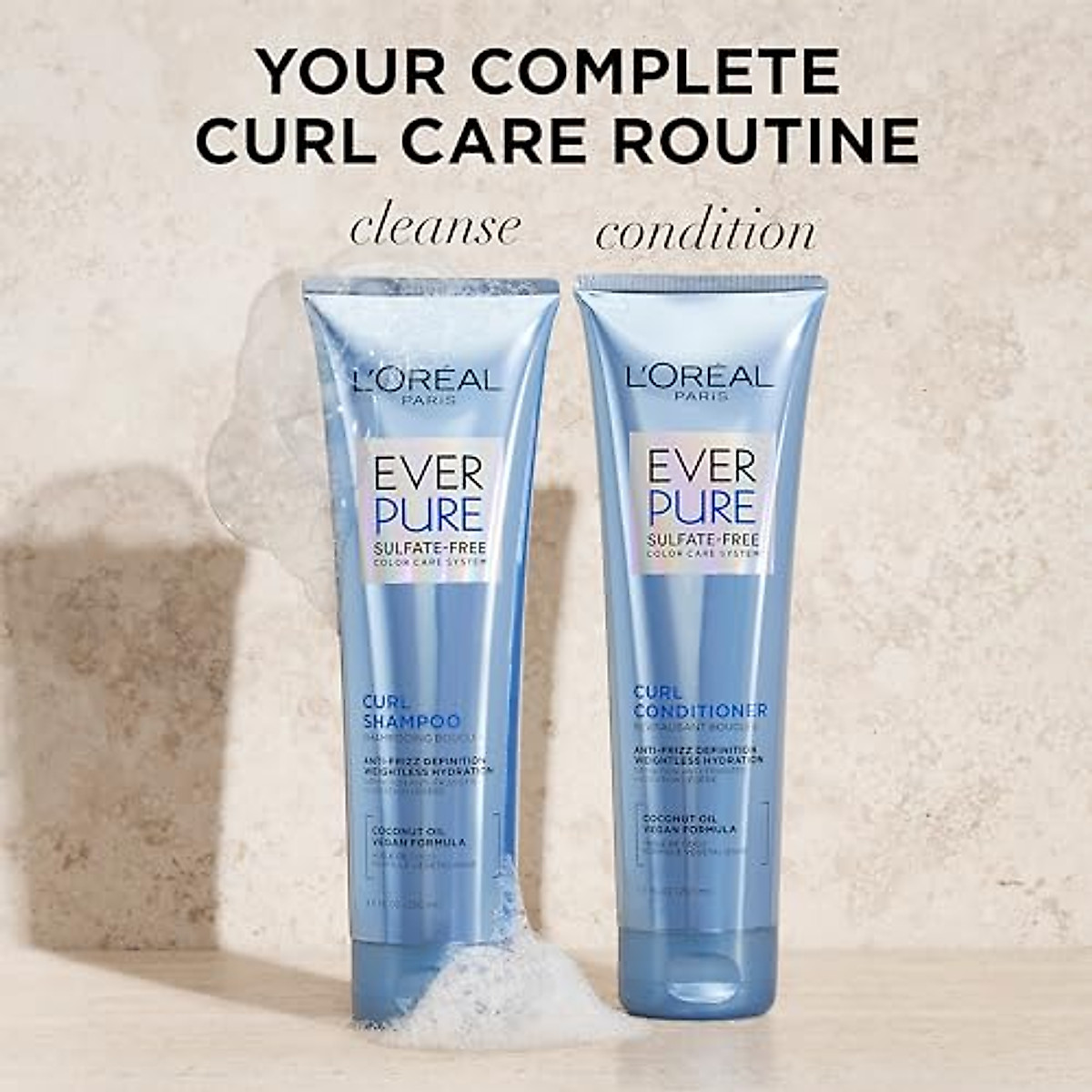 L'Oreal Paris Sulfate Free Conditioner for Curly Hair, Lightweight, Anti-Frizz Hair Care with Coconut Oil, EverPure, 8.5 Fl Oz (Packaging May Vary)