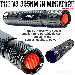 uvBeast New V3 365nm Mini - Black Light UV Flashlight – High Definition Pure Ultraviolet - Professional Grade High Power Upgraded 5 Core UV LED – USA Stock