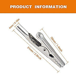 24Pcs 51mm Metal Alligator Clip Spring Clamps test line Crocodile Clip Silver Tone Alligator Clips Nickel Plated Crocodile Clamps, used in laboratory electric testing work and Cable Lead Clip