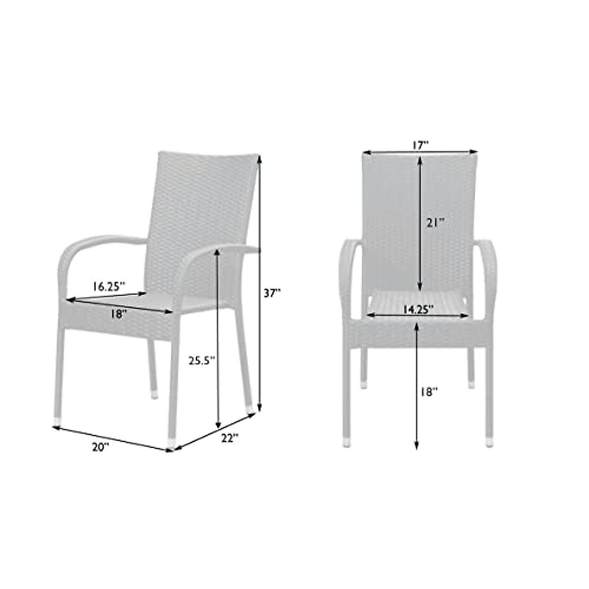 Patio Sense Morgan Outdoor All-Weather Wicker Stacking Woven No Assembly Steel Powder Coated Frame Lightweight Indoor Outdoor Porch Backyard Lawn Garden Balcony - Black - Set of 4