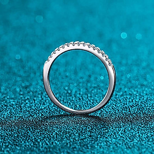 Jiostonor Moissanite Wedding Band 925 Sterling Silver with 18K White Gold Plated Eternity Bands for Women Stackable 0.15 Carat D Color VVS1 Lab Created Diamond Band Ring Moissanite Rings for Women