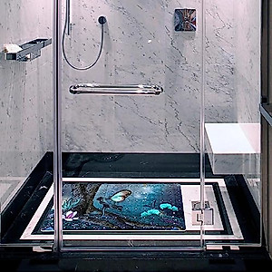 Non-Slip Bathtub Mats Enchanted Tree in Blue Forest Prints Soft Bath Tub Bathroom Shower Mat for Baby and Adults, Machine Washable