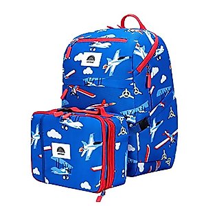 uninni Airplane 16'' Kids Backpack with Insulated Lunch Bag Set for Age 5+, Lightweight, School and Travel for Boys and Girls