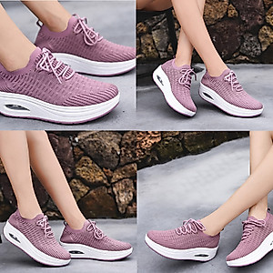 Crepuscute Women's Knitted Mesh Lace Up Orthopedic Sneakers,Slip Resistance Arch Support Tennis Sport Walking Shoes Lightweight Running Gym Air Sneakers for Plantar Fasciitis (Pink,7)