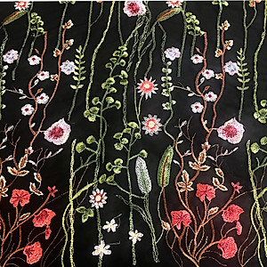 Buchuang Lace Fabric,2 Yards Black Beautiful Multicolor Seaweed Flowers Dense Embroidery Fabric Tulle Lace DIY for Sewing Dress Accessories (71inch x 59inch)