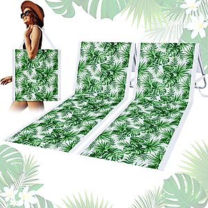Lineshading 2 Pack Portable Beach Lounge Chair for Adults Folding Tanning Mat Lightweight Sun Beach Lounger Ideal Beach Chairs Adjustable Position Lawn Chair Outdoor Sunbathing(Monstera Leaf)