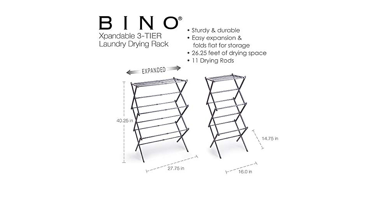 BINO 3-Tier Collapsible Drying Racks | Silver | Laundry Foldable Rack | Air Drying & Hanging ...