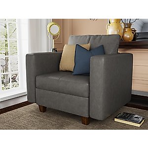 EASE MOOSE Modular Sectional Accent Chair with Storage Seat, Faux Leather Armchair Modern Single Sofa Club Chair for Living Room