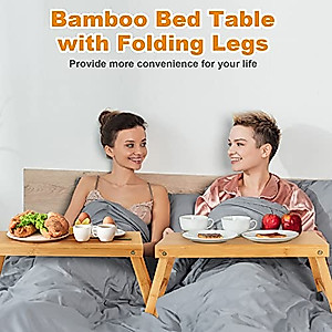 3 Pieces Wooden Lap Desk for Bed Bamboo Acacia Table Bed Tray Bed Laptop Desk with Folding Legs Eating Serving Laptop Computer Table Tray for Bedroom Writing Working Studying Drawing (Bamboo)