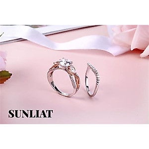 SUNLIAT Engagement Ring Bridal Sets for Women,925 Sterling Silver Rose Gold Plated Cubic Zirconia Wedding Band Ring Set, Promise Rings for Her Anniversary Rings Size 8.5