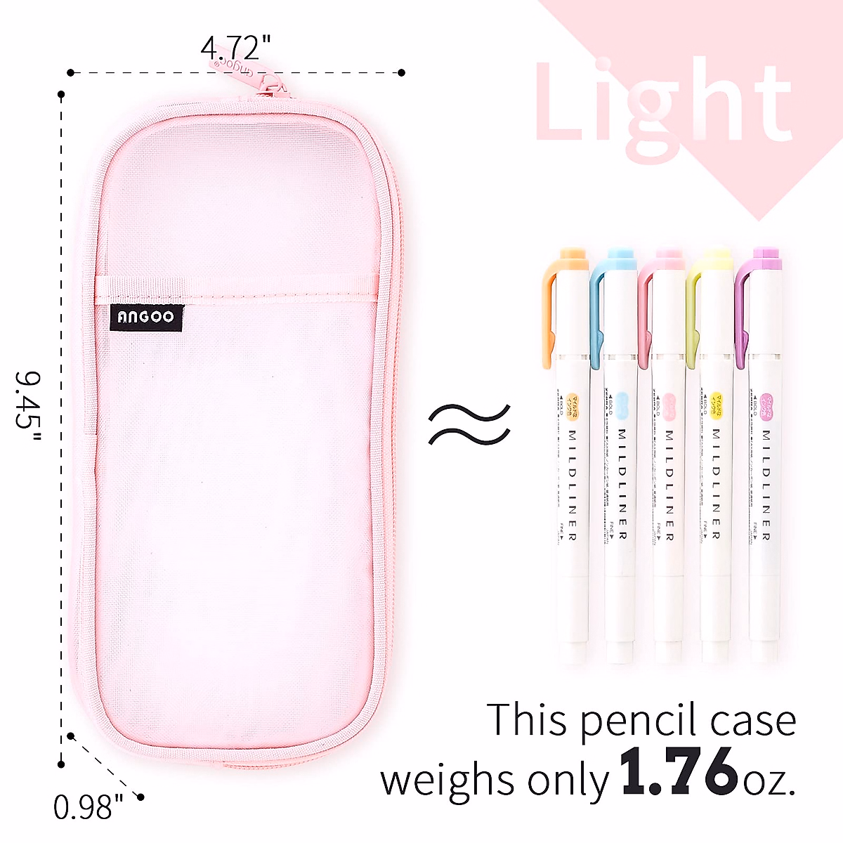 EASTHILL Grid Mesh Pen Pencil Case with Zipper Clear Makeup Color Pouch Cosmetics Bag Multi-Purpose Travel School Teen Girls and Boys Transparent Stationary Bag Office Organizer Box for Adluts(Pink)