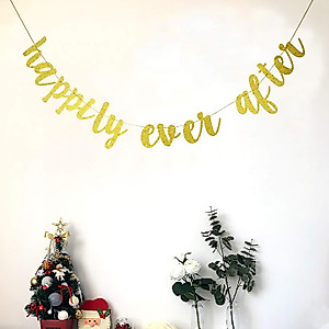 Starsgarden Happily Ever After Banner Gold Glitter,Wedding Bachelorette Engagement Party Bridal Shower Party Decoration Supplies