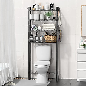 Hodonas Bathroom Organizer Over Toilet Storage, 4-Tier Toilet Shelf Bathroom Shelves Over Toilet, Above Toilet Storage Rack Bathroom Space Saver, Gray