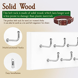 Treehouse Belt Organizer Rack, Holds Over 28 Large Belts, Sturdy Metal & Solid Wood Storage Holder for Closet, Versatile, Wall Mounted Belt & Tie Display Hanger for Bedroom - (White) 16''L x4.25''H