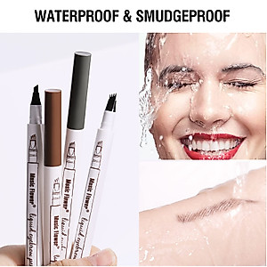 Music Flower Eyebrow Pencil, Liquid Eyebrow Pen, Waterproof Brow Pen with Micro-Fork Tip, Smudgeproof Long Lasting Fine Sketch Microblading Pen, Chestnut