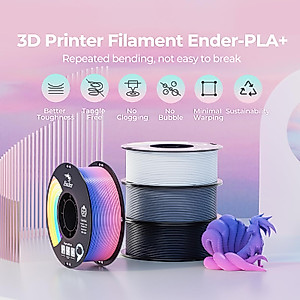 Creality 3D Printer Filament 1.75mm, Rainbow Upgrade PLA+ Filament Strong Toughness No-Tangling Vacuum Packaging 3D Printing Filament Fit Most 3D Printers, 1kg Spool, Accuracy +/- 0.02mm, Multi-Color