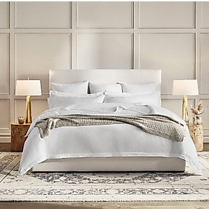 BOLL & BRANCH Signature Hemmed Duvet Set - King/Cal King, White - Luxury 100% Organic Cotton - 1 Duvet Cover, 2 Shams - Buttery Soft, Hidden Closures