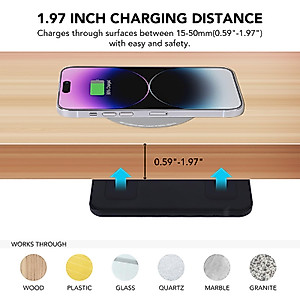 1.97"(50mm) NiiTTER Invisible Wireless Charger, Under Desk Wireless Charger, Hidden Charging Station for iPhone 15/14/13/12/ Samsung Galaxy S23/S22/S21(Adapter Included)