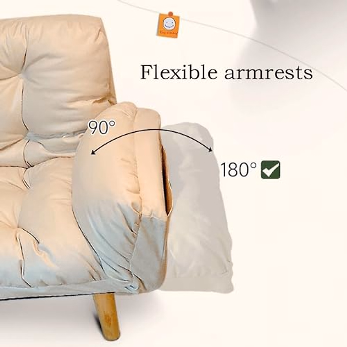 Modern Padded Lazy Couch, Small Double Sofa Bed, 5 Adjustable Backrests and Armrests, Loveseat with 4 Wooden Legs, for Living Room Bedroom Study Room