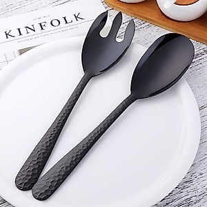 Bisda Salad Spoon and Fork Set, 12 Inch Stainless Steel Salad Server, Black Serving Utensils, Dishwasher Safe, Pack of 2