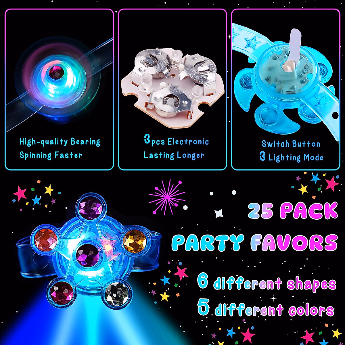 BEIKEETOO 25 Pack LED Fidget Spinner Bracelets Light Up Party Favors for Kids 4-8-12 Valentines Goodie Bag Stuffers Glow in the Dark Party Supplies for Birthday Party Favors