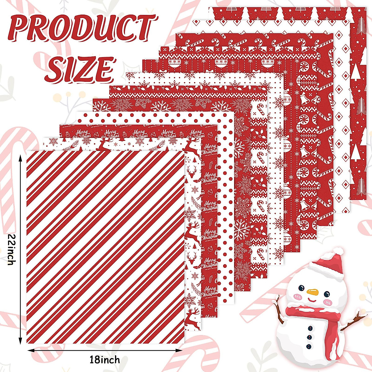 Whaline 12Pcs Christmas Cotton Fabric Bundles White Red Xmas Tree Snowflake Reindeer Printed Fat Quarters Holiday Sewing Fabrics for DIY Handmade Crafting, 18 x 22 Inch