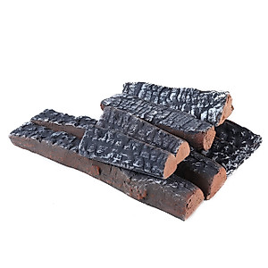 Gas Fireplace Logs Set of Ceramic Wood Logs. Use in Indoor, Gas Inserts, Vented, Electric, or Outdoor Fireplaces & Fire Pits. Realistic Clean Burning Accessories 8PCS