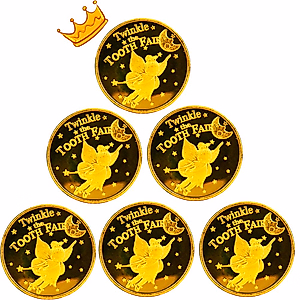 Tooth Fairy Coins for Lost Tooth Kids with Gold-Plated,1.7Inch, Set of 6